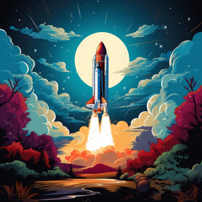 Space Shuttle Rocket Taking Off from a Cosmodrome. Beautiful ...