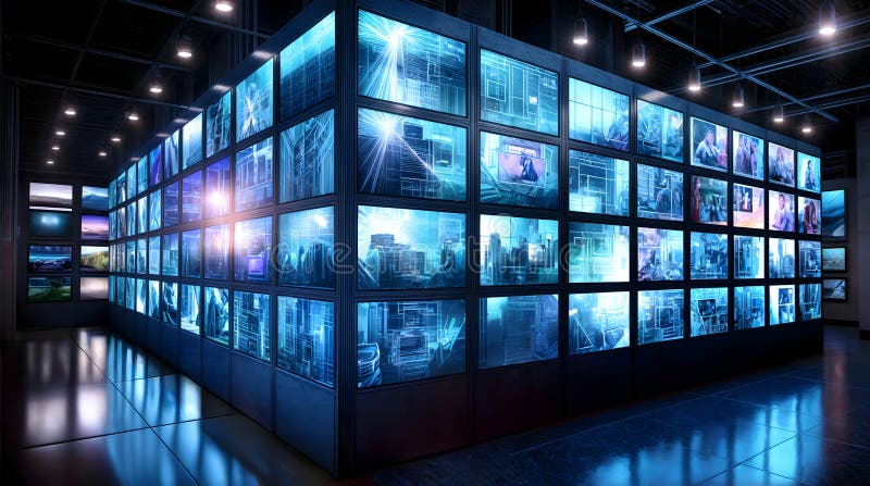 A Futuristic Room Adorned with an Array of Monitors and Screens. Generative AI Stock ...