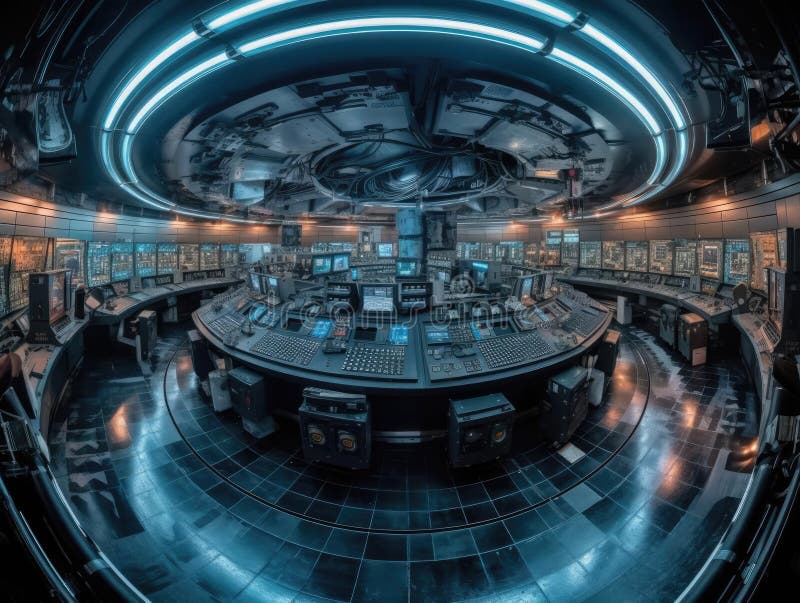 Futuristic Room with AI Systems and Computers Stock Illustration ...