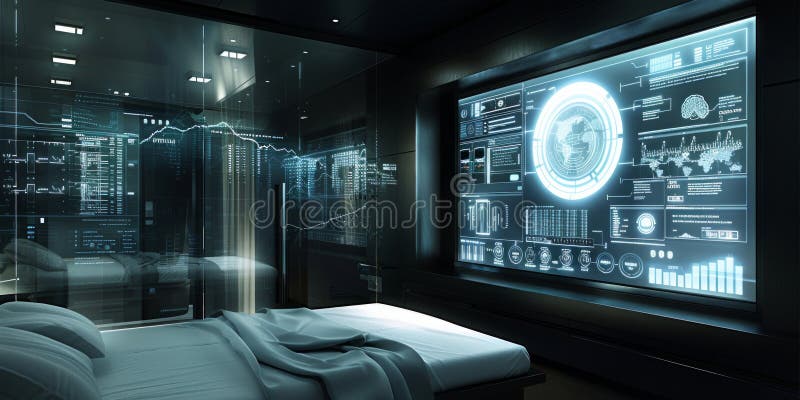 Futuristic Room with a Bed and a Computer Screen, Where a Home ...