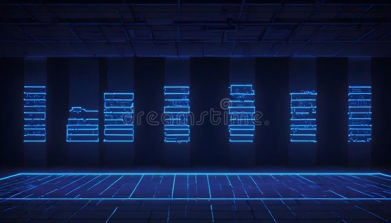 A Futuristic Room with Blue Neon Lights Creating a Futuristic, Abstract ...