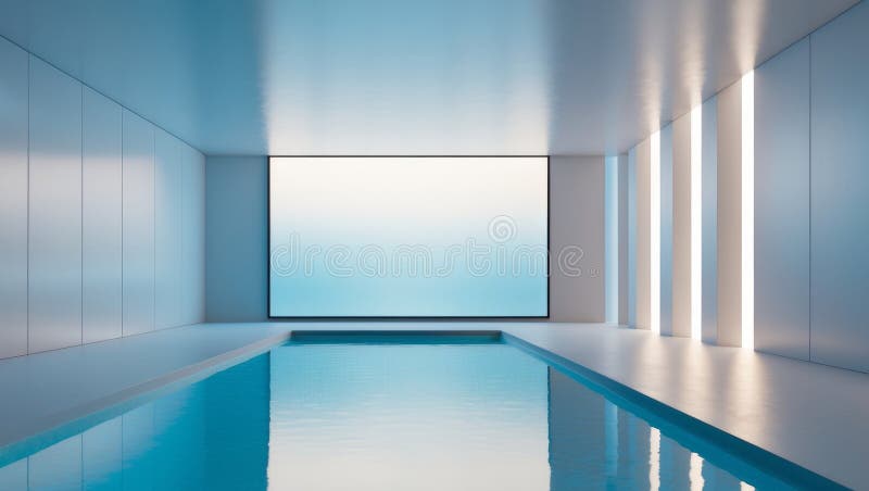 Futuristic Room with a Blue Pool and a Large Screen Stock Photo - Image ...