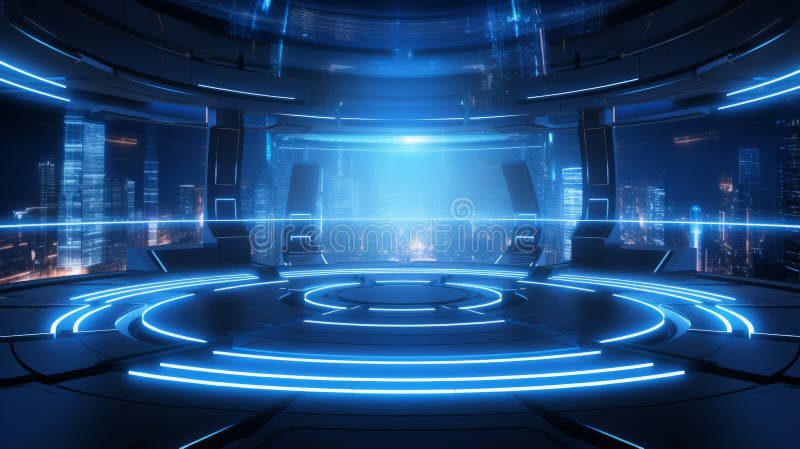 Futuristic Room with Chairs and Neon Lights Stock Illustration ...