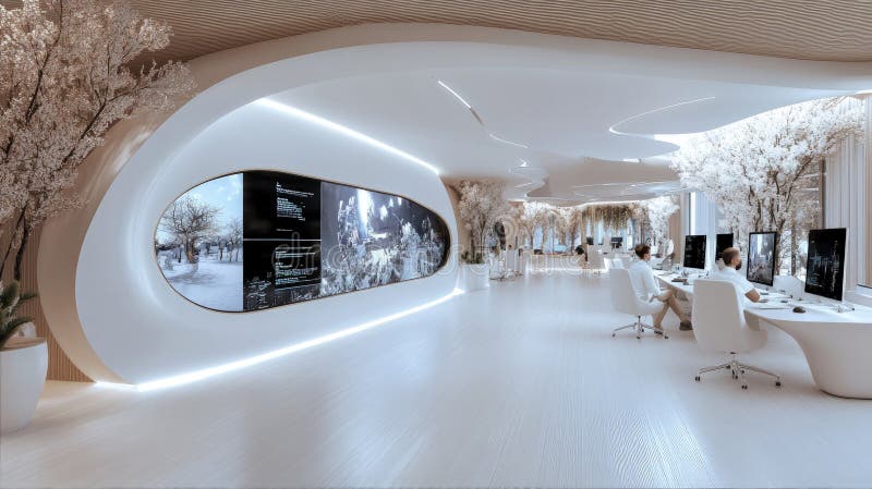 A Futuristic Room with Curved, Minimalistic White Design, Featuring ...