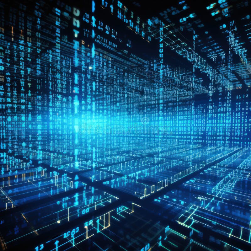Futuristic Room Filled with Glowing Blue Numbers and Lines Stock ...