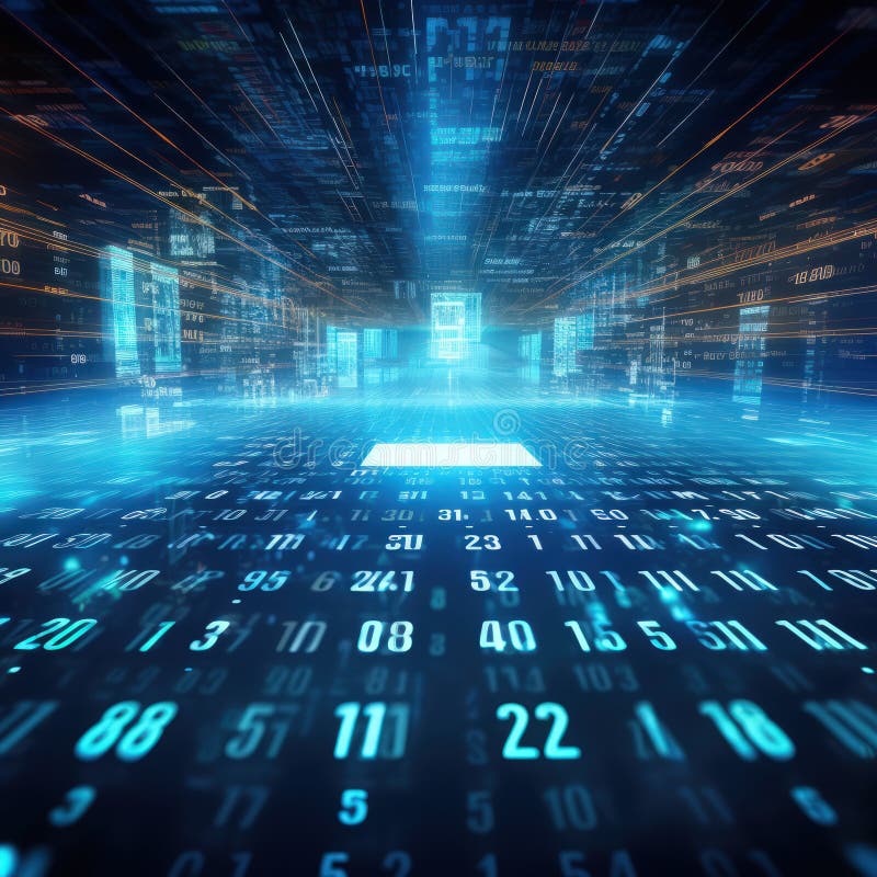 Futuristic Room Filled with Glowing Blue Numbers and Lines Stock ...