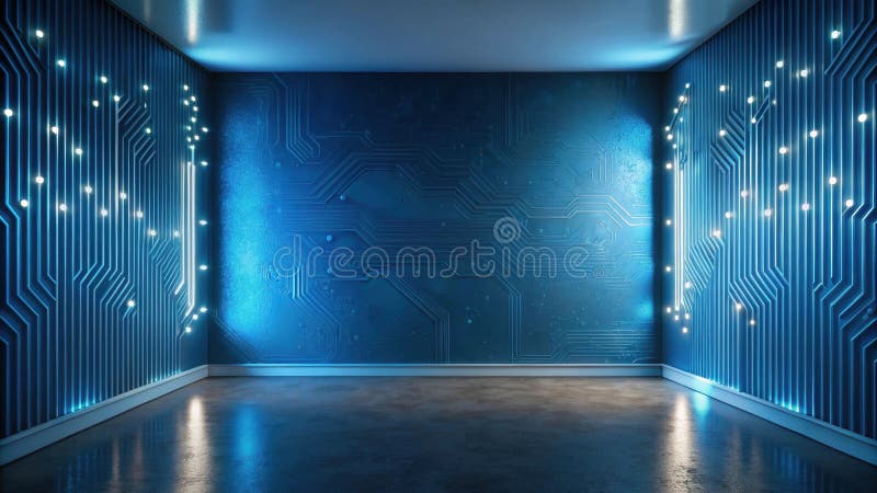 Futuristic Room with Illuminated Circuit Board Wall Design Featuring ...