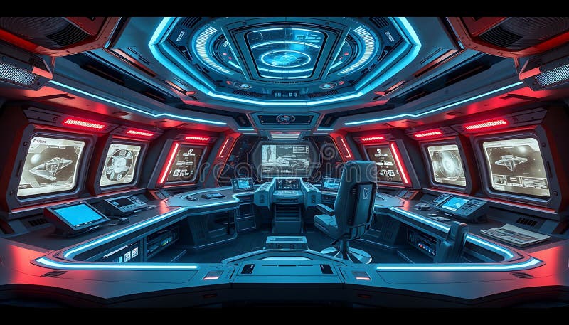 Futuristic Room Interior with Neon Lights and Screens Sci-fi Design Generative AI Stock ...