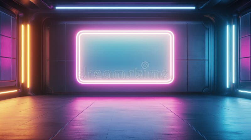 Futuristic Room with Neon Lights and a Blank Screen, Ideal for ...