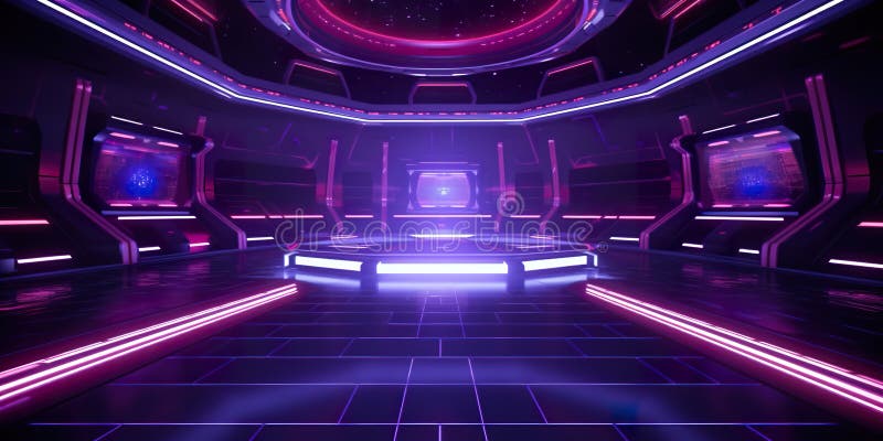 A Futuristic Room with a Round Table and Neon Lights. Generative AI ...