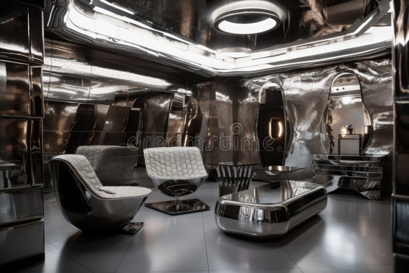 A Futuristic Room with Sleek, Metallic Surfaces and Dramatic Lighting ...