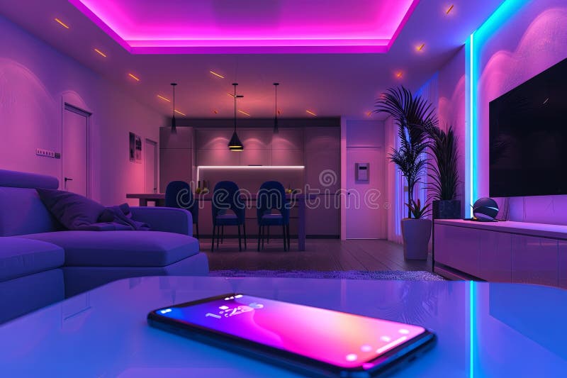 Futuristic Room with Smart Lighting and Smartphone Control for Vibrant ...