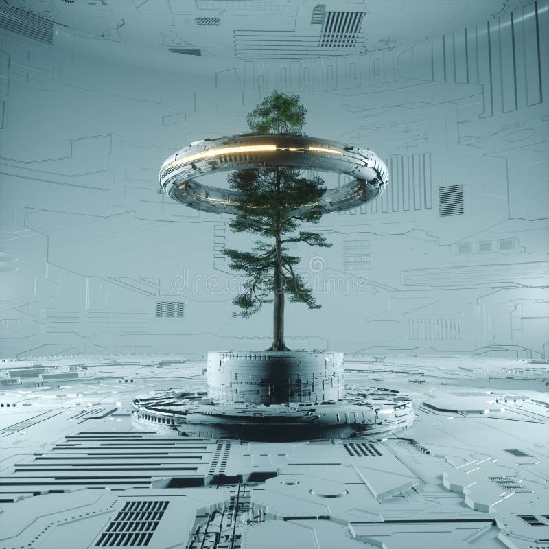 Futuristic room tree stock illustration. Illustration of environment ...
