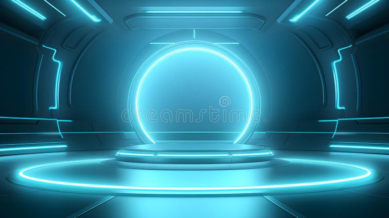 Futuristic Room in Cyan Colors with Beautiful Lighting. Stunning ...