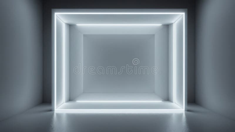 Futuristic Room with White Neon Frame, Embodying Modern Minimalism and ...