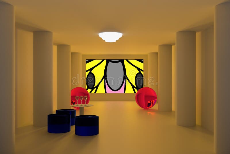 Futuristic Room with a Yellow and Grey Picture on the Screen Stock ...