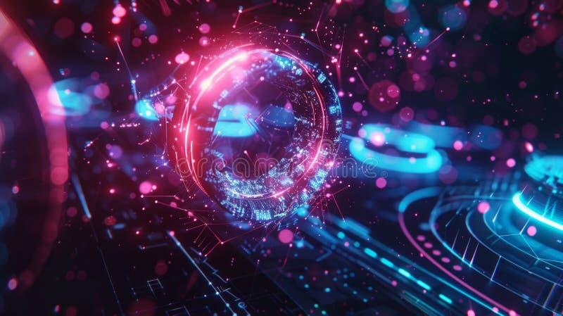 Futuristic Rotating Sphere Emitting Glowing Particles in Digital ...