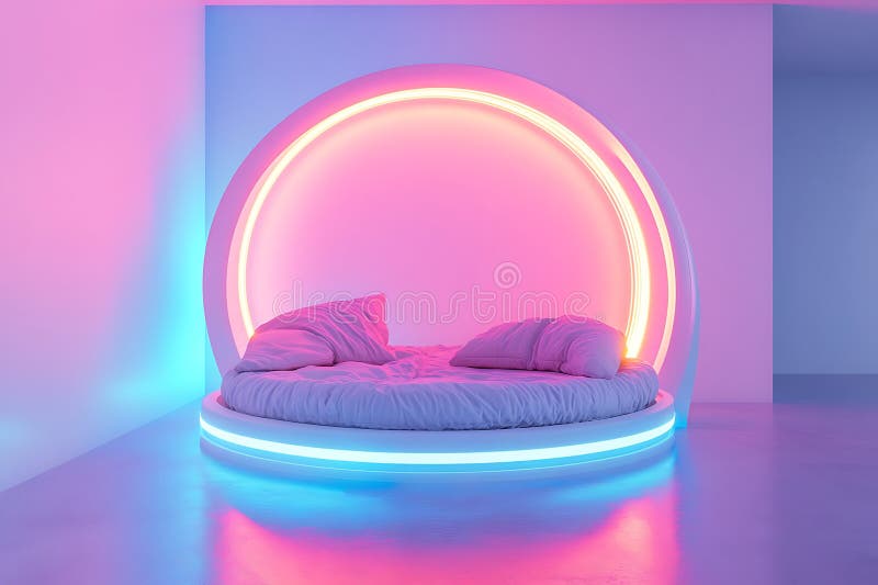 Futuristic Round Bed with Neon Lights Modern Bedroom Interior Design ...