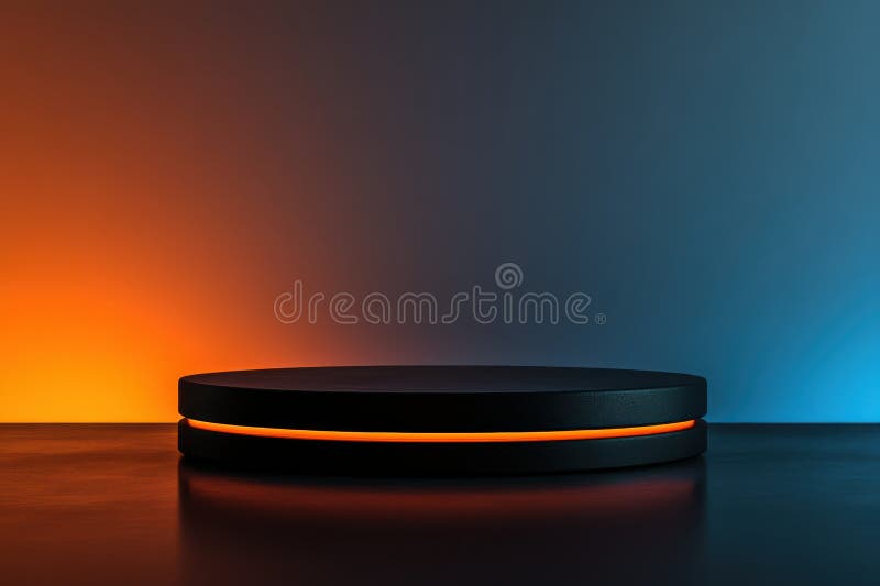 Futuristic Round Device with Blue and Orange Background for Technology ...
