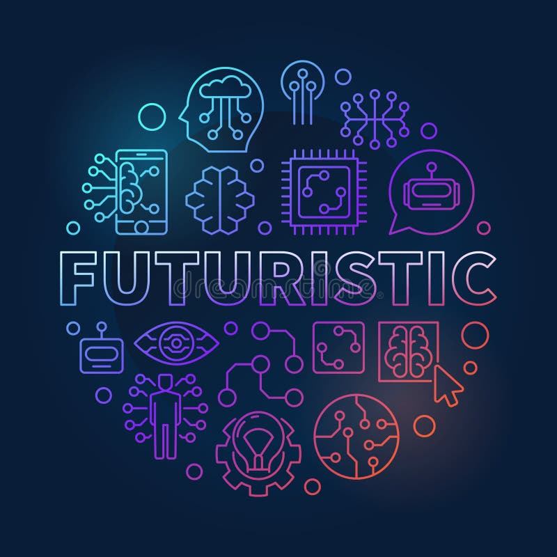 Futuristic Round Vector Colorful Illustration in Thin Line Style Stock ...