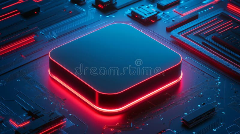 Futuristic Rounded Square Tv Box on Colorful Circuit Board with Neon ...