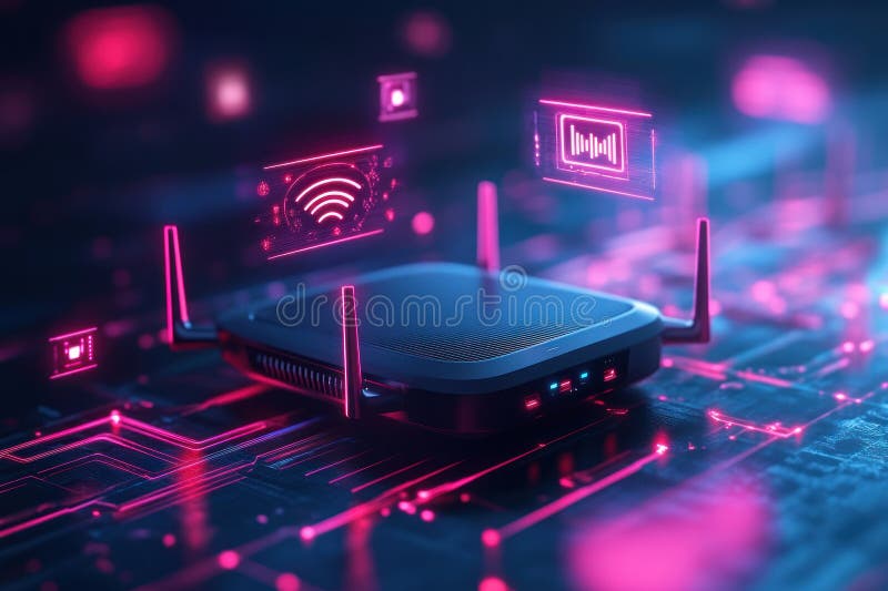 Futuristic Router with Holographic Displays and Vibrant Technology ...