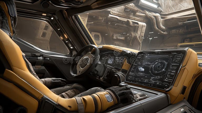 Futuristic Rover Cabin with Astronaut and Large Touchscreen Display ...