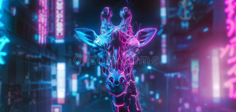 Futuristic Royal Giraffe Cyborg Neon Bloom, Cinematic Stock ...