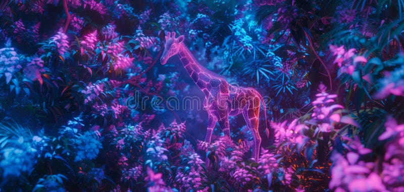 Futuristic Royal Giraffe Cyborg Neon Bloom, Cinematic Stock ...