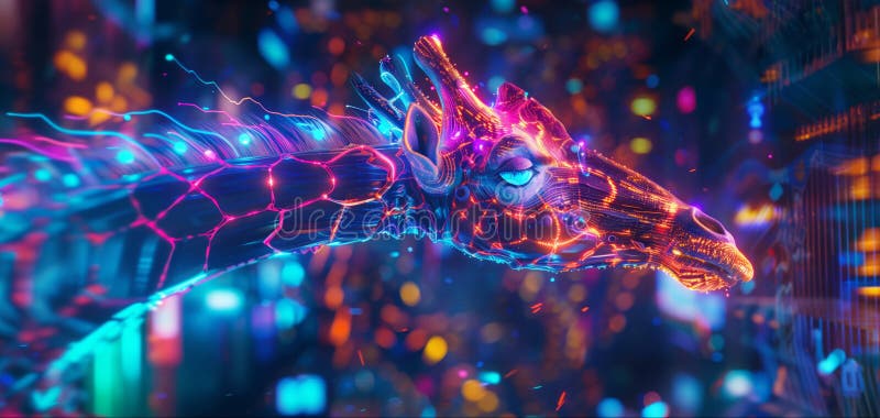 Futuristic Royal Giraffe Cyborg Neon Bloom, Cinematic Stock ...
