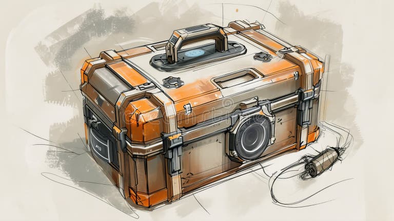 Futuristic Rugged Storage Case with a Camera Lens Attachment Stock ...
