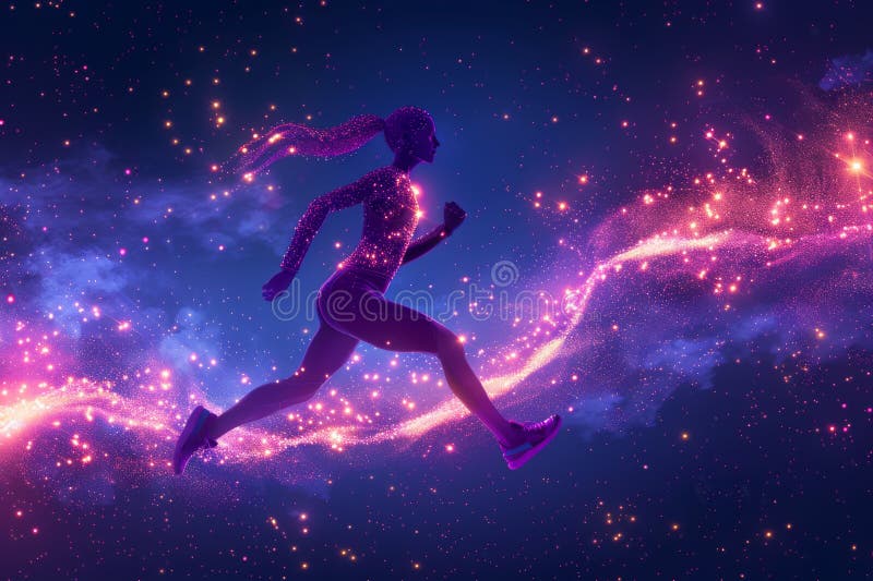 Futuristic Runner with Neon Purple Light Trails, Showcasing Speed ...