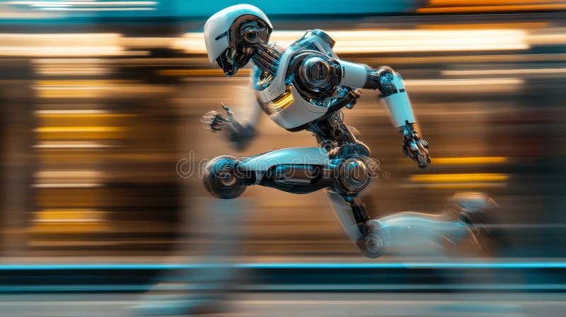 Futuristic Running Robot in Motion with Blurred Background Stock Image ...