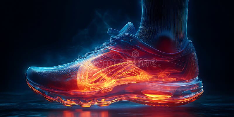 Futuristic Running Shoe Design with Energy Flow Visualization in Red ...