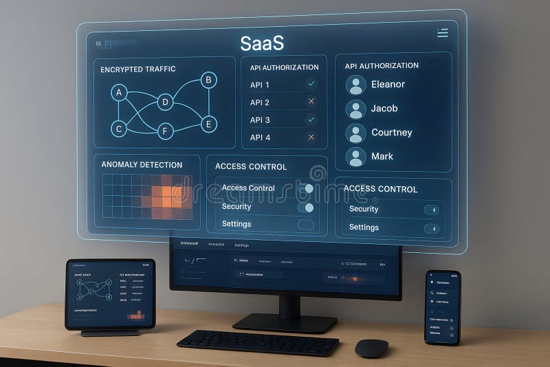 Futuristic Saas Dashboard Displaying Data Security and Api ...