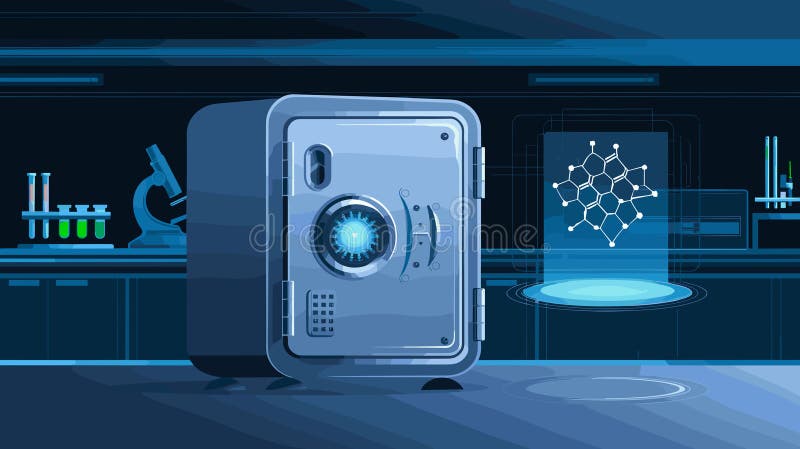 A Futuristic Safe with a Glowing Biometric Scanner and Holographic ...