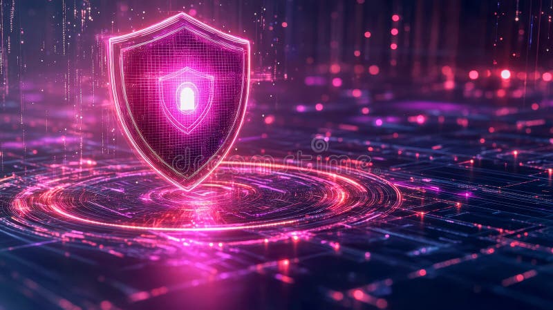 A Futuristic Safety Shield Icon Hovering Above a Glowing Circular Grid ...