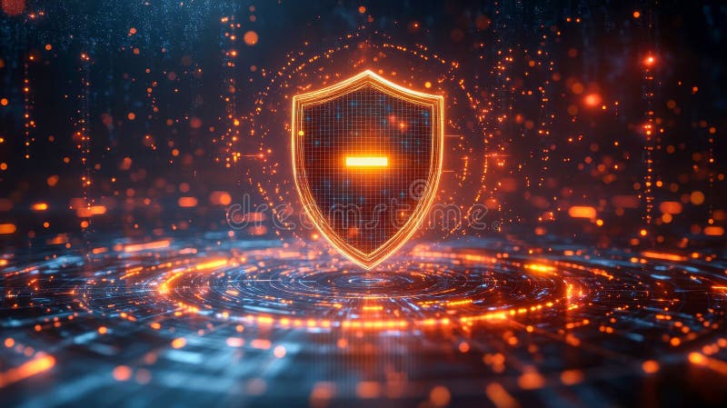 A Futuristic Safety Shield Icon Hovering Above a Glowing Circular Grid ...