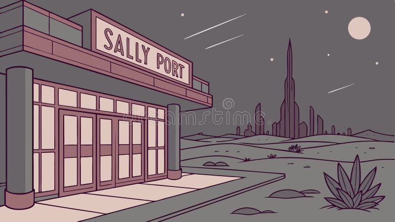 Futuristic Sally Port Building in Urban Landscape, Vector Design ...
