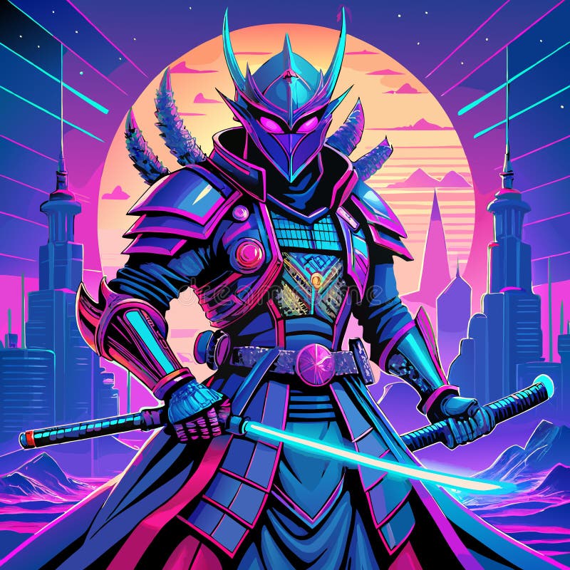 A Futuristic Samurai Warrior Clad in Glowing Armor. Stock Vector ...