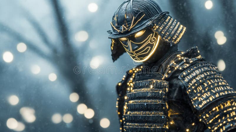 Futuristic Samurai Warrior in Neon Armor with Glowing Lights Stock ...