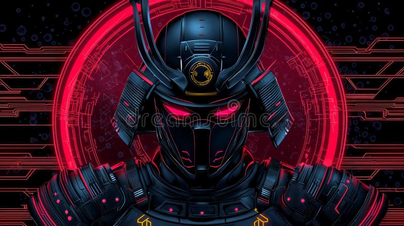 Futuristic Samurai Warrior with Neon Circuits Stock Illustration ...