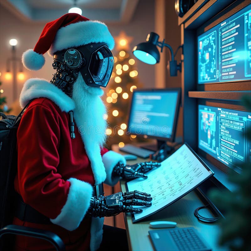 Futuristic Santa Robotics Workshop Stock Illustration - Illustration of ...
