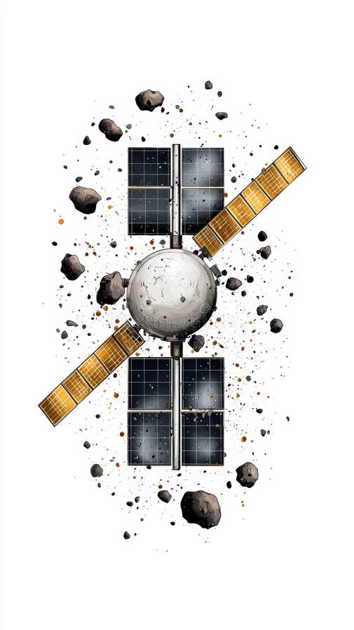 A Futuristic Satellite Amidst Asteroids Showcasing Advanced Technology ...