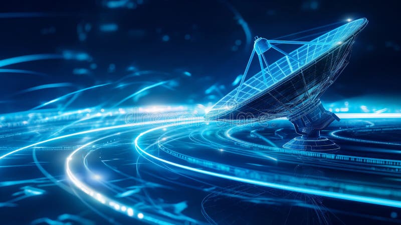 Futuristic Satellite Dish with Digital Light Trails Stock Image - Image ...