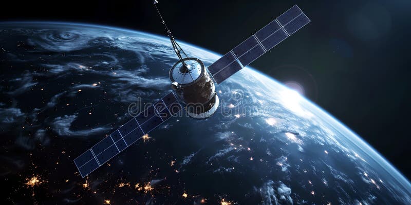 Futuristic Satellite Orbiting Earth, Space Exploration Concept, High ...