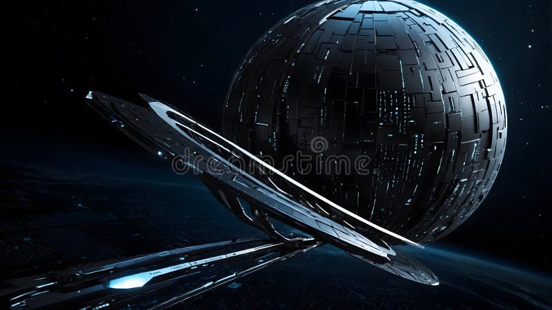 Futuristic Satellite Orbiting Planet with Binary Code in Silver and ...