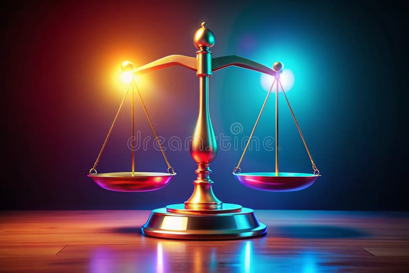 Futuristic Scales of Justice a 3D Render of Glowing Equilibrium between ...