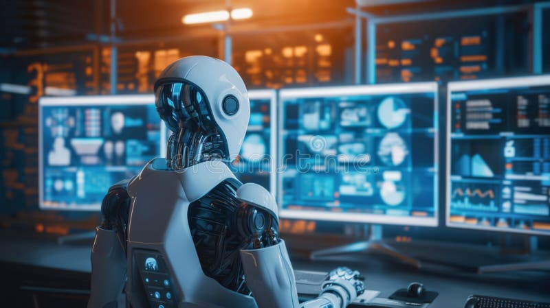 In a Futuristic Scenario, an Advanced Robot Relies on Screens for Data ...