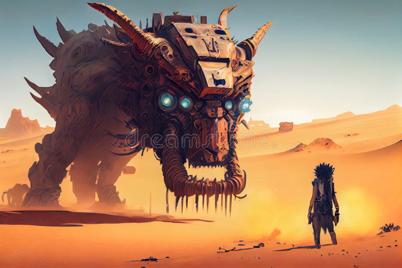 Futuristic Scene of a Battle in the Desert with a Monster. Generative ...